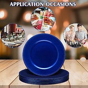 Gerrii 12 Pcs Metallic Bead Charger Plates 13 Inch Plastic Round Charger Plates Bulk Wedding Beaded Chargers for Dinner Plates, Table Party Event Decoration (Navy Blue)