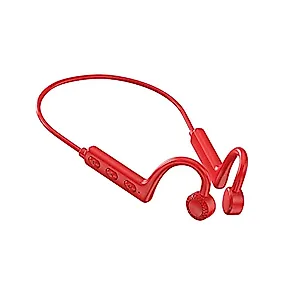 Betreasure Bone Conduction Headphones Bluetooth 5.2 Wireless Open Ear Earphone Waterproof Sport Headset High Fidelity Stereo Sound Earbuds with Mic for Workouts Running Driving (Red)