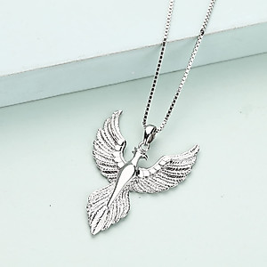 LQXY 925 Sterling Silver Phoenix Necklace, Rise From the Ashes Firebird Pendant Necklace for Women