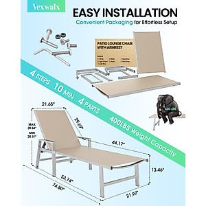 Patio Chaise Lounge Chair Outdoor with Wheels&Armrests, Aluminum Pool Lounge Chairs Set of 2 Five-Position Adjustable Recliner, Outdoor Beach Lounge Chairs for Poolside, Patio, Deck, Yard, Khaki