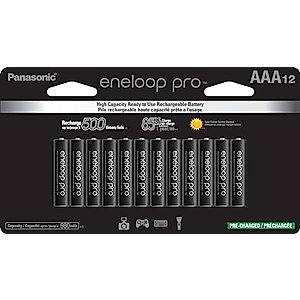Eneloop Panasonic BK-4HCCA12FA pro AAA High Capacity Ni-MH Pre-Charged Rechargeable Batteries, 12-Battery Pack
