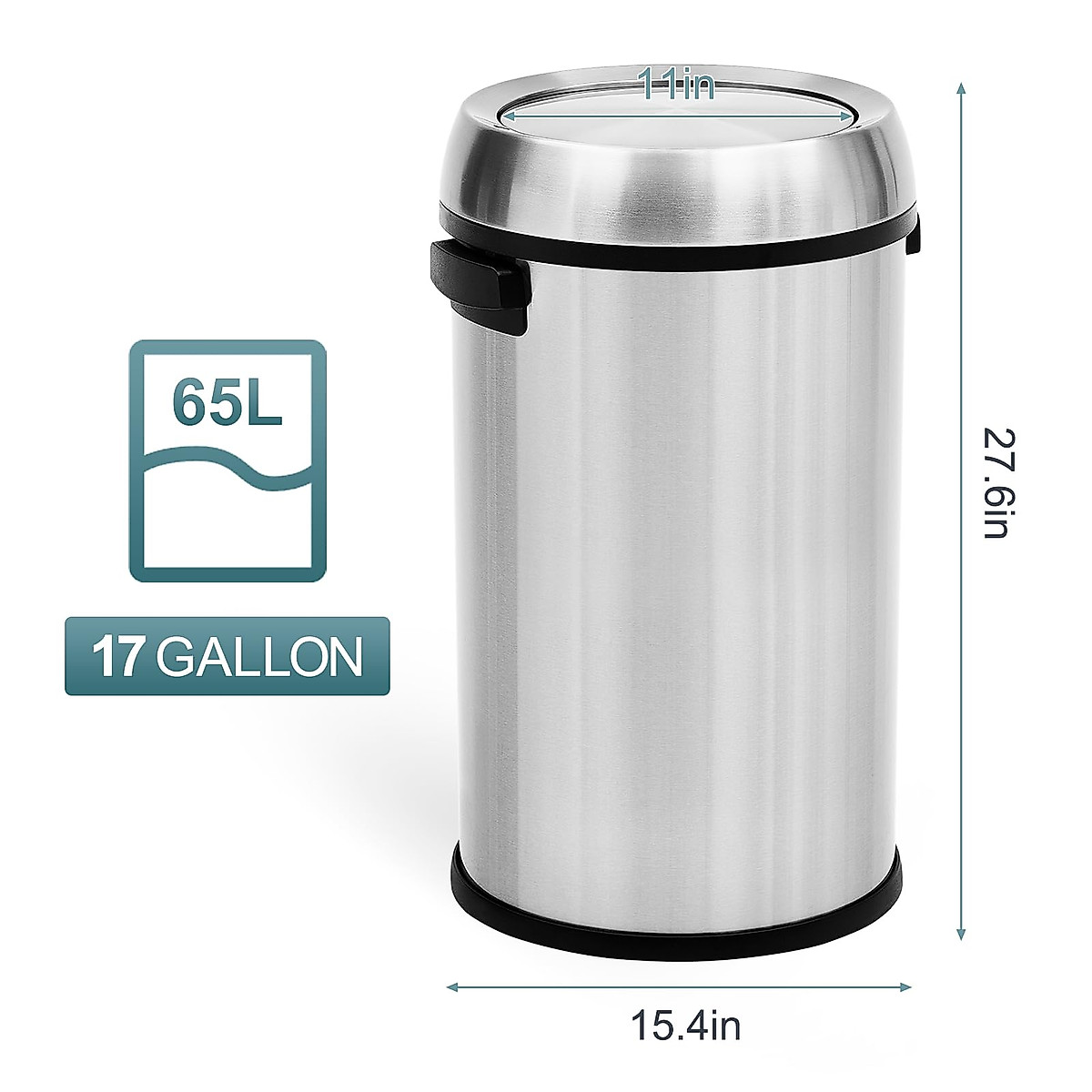 GAOMON 65L/17Gal Trash Can with Swing Top, Commercial Grade Heavy Duty Brushed Stainless Steel Outdoor Trash Can, Large Kitchen Trash Can, Round