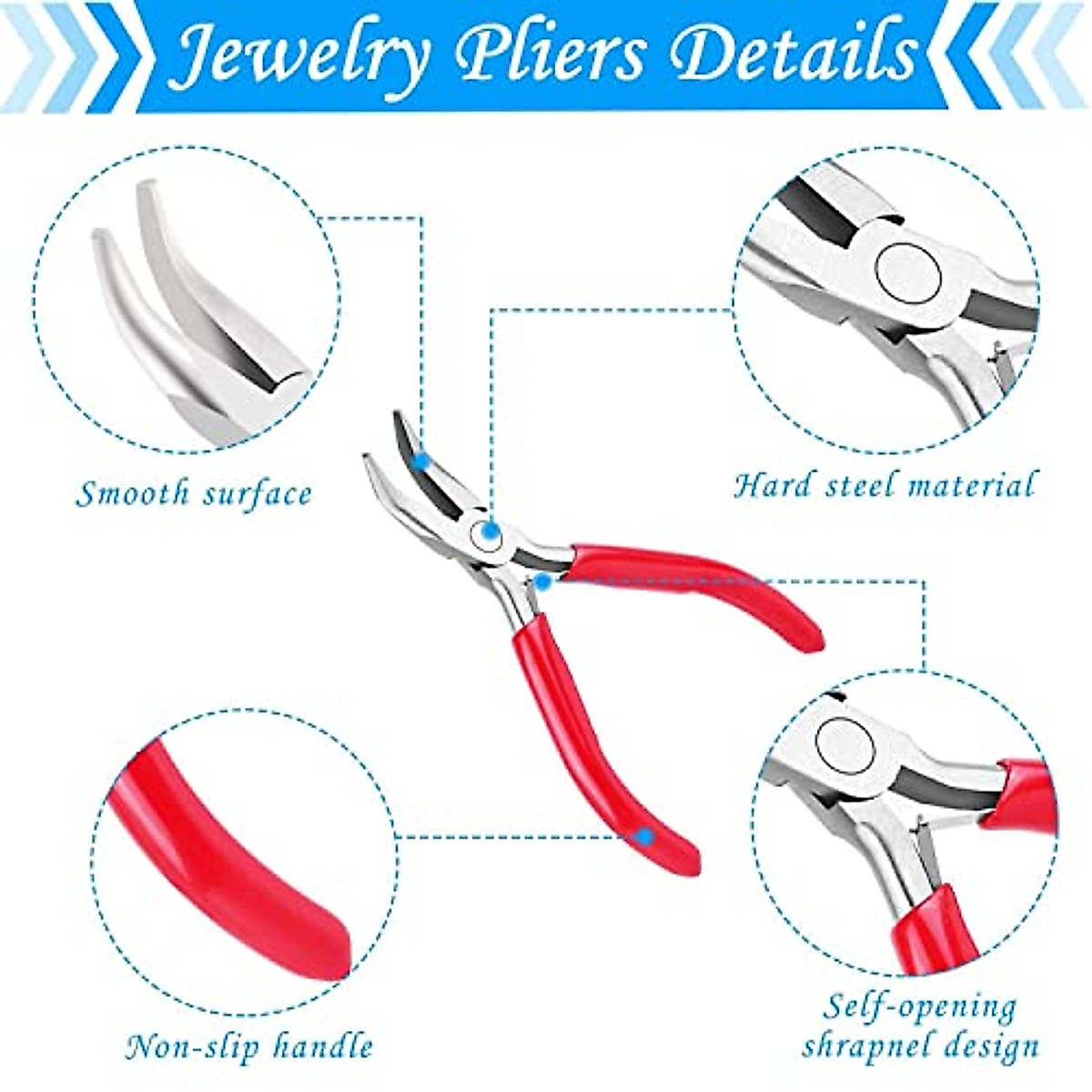 Jewelry Pliers, Acejoz 6pcs Jewelry Making Tools Kit Includs Needle Round Nose Pliers, Wire Cutters, Crimping Pliers, Bent Nose Pliers, End Nippers for Beading Craft