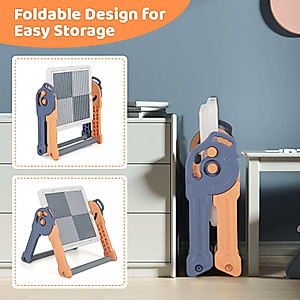 Costzon 6-in-1 Kids Table & Chair Set, Folding Art Easel w/Markers, Eraser, 102 Pcs Compatible Bricks, Reversible Building Block Tabletop, Storage Space & Baskets, Activity Table for Sand & Water