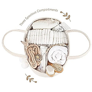 fephas Baby Diaper Caddy Organizer- Beige Rope Nursery Storage Bin- Portable Diaper Storage Basket for Changing Table and Car- Perfect Baby Shower & Registry Gift