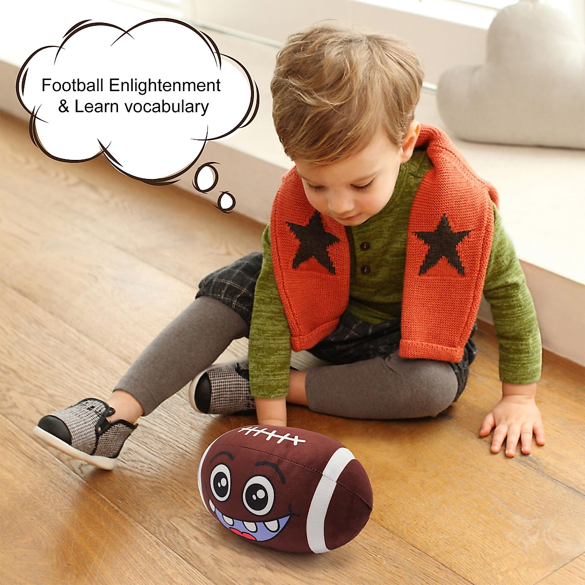 QUICK HORSE Talking Football Plush Pillow 8.6" Sports Balls Toy Interactive Stuffed Football Throw Shaped Pillow Football Stuffy Plushie with Music and Sound for Kids Toddlers