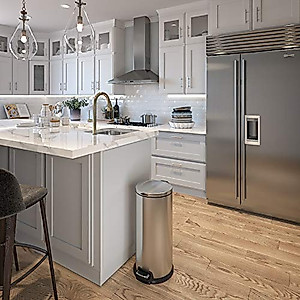 Home Zone Living 8 Gallon Kitchen Trash Can, Round Stainless Steel, Step Pedal, 30 Liter