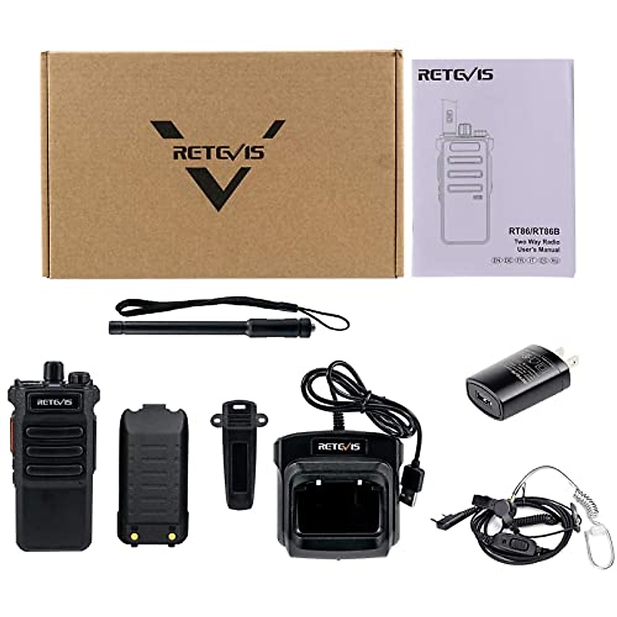 Retevis RT86 2 Way Radios Long Range,High Power 2600mAh Walkie Talkies Rechargeable,16CH Shatterproof Display Two Way Radios with Earpiece for Warehouse School(5 Pack)