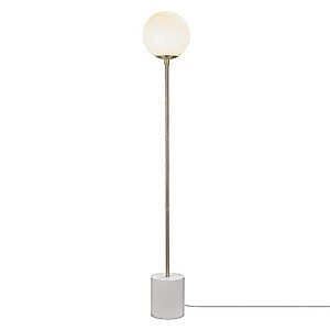 Globe Electric "Celestia 63"" Floor Lamp, Matte Brass, Frosted Glass Shade, White Cylinder Base