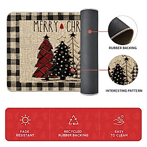 Artoid Mode Buffalo Plaid Xmas Tree Merry Christmas Kitchen Mats Set of 2, Winter Home Decor Low-Profile Kitchen Rugs for Floor - 17x29 and 17x47 Inch