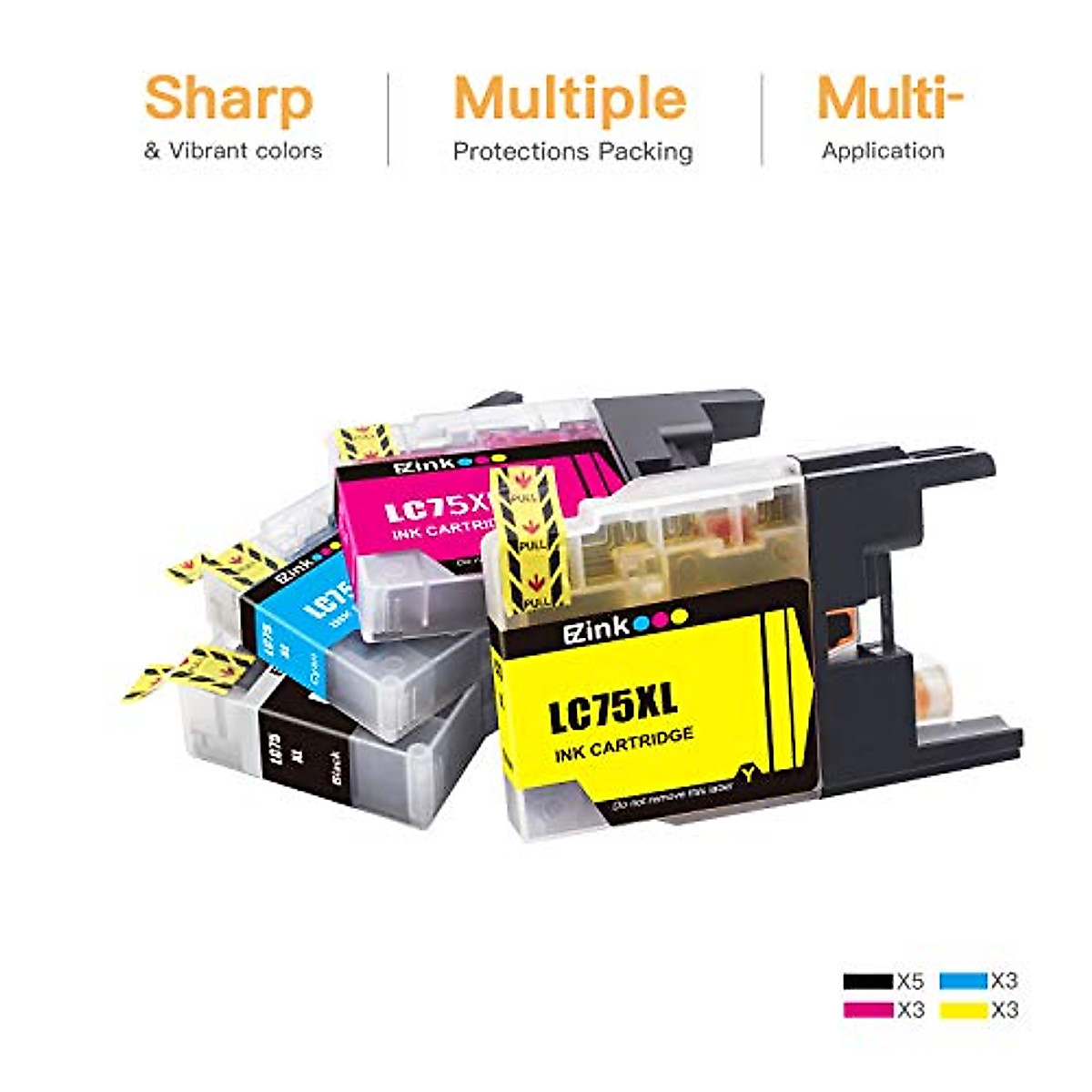 E-Z Ink (TM) Compatible Ink Cartridge Replacement for Brother LC75 LC71 LC79 XL to Use with MFC-J6510DW MFC-J6710DW MFC-J6910DW MFC-J280W MFC-J425W (5 Black, 3 Cyan, 3 Magenta, 3 Yellow) 14 Pack