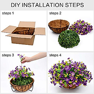 Homsunny Artificial Hanging Flowers in Basket Outdoor Indoor Patio Lawn Garden Decor, Hanging Daisy Basket with 12inch Coconut Lining Chain Flowerpot (Dark Purple)