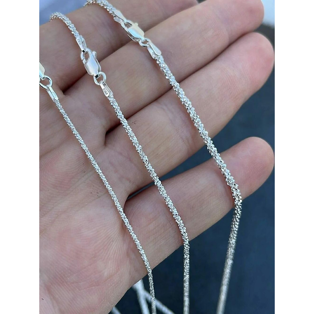 Verona Jewelers Sterling Silver Diamond Cut 2MM Sparkle Chain Necklace Criss cross Necklace- Shiny Necklace Sparkling Chain Sterling Silver Necklace (18)