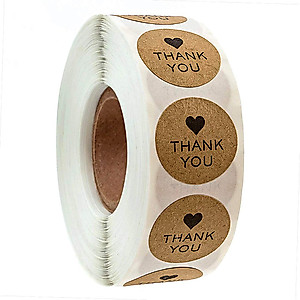 Kraft Paper Thank You Stickers Roll, 500pcs Adhesive Label for Envelope Seals Cupcakes Decor Greeting Cards, Gift Wraps, 1 Inch Round Sealing Sticker