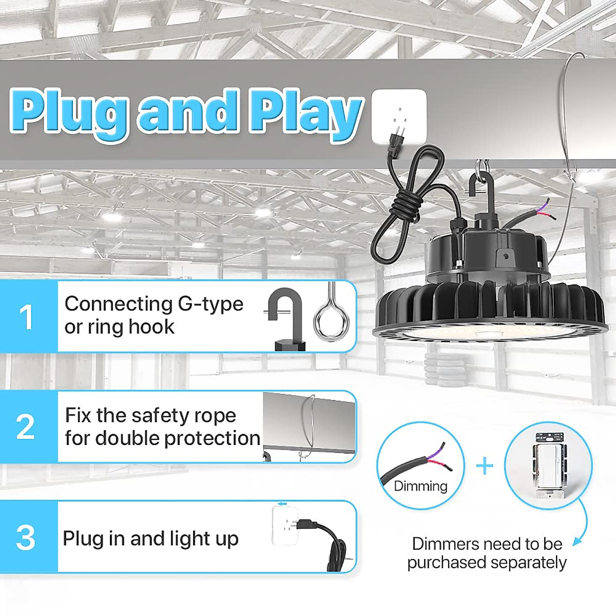 HYPERLITE LED High Bay Light | 28000LM（ 200W ） Dimmable High Bay LED Lighting | UL Listed | 5000K Commercial Lights | US Hook Included | Alternative to 850W MH/HPS