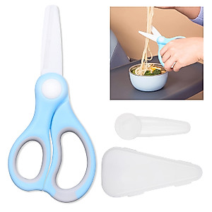 Kare & Kind Ceramic Baby Food Scissors - Blue - With Dust Cover and Storage Case - Cut Baby Food Easily - Ideal for Noodles, Meat, Chicken, Veggies and Fruits (Blue - 1 Pack)