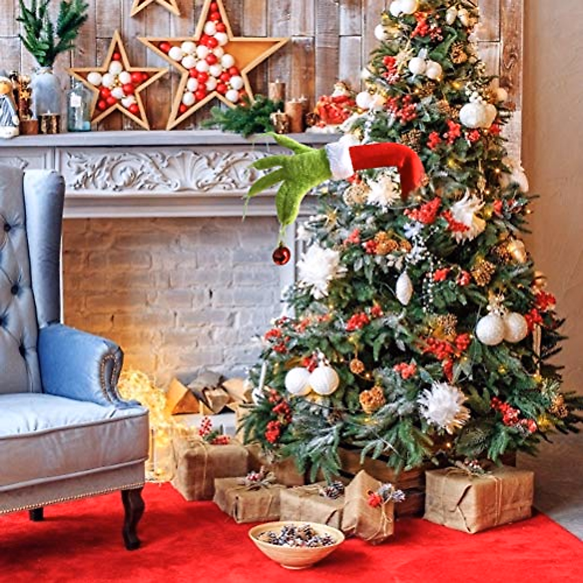 Newooh Furry Green Grinch Arm Ornament Holder for The Christmas Tree for Christmas Home Party Christmas Decorations Xmas Tree Ornament Pendant Christmas Tree Topper