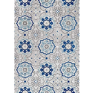 JONATHAN Y AMC101A-8 Mediterranean Medallion Indoor Outdoor Area-Rug Bohemian Floral Easy-Cleaning High Traffic Bedroom Kitchen Backyard Patio Porch Non Shedding, 8 X 10, Blue/Gray