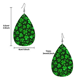 Green St. Patrick's Day Leaf Earrings Leather Earrings Teardrop Dangle Earrings Lightweight Leaf Earrings For Women