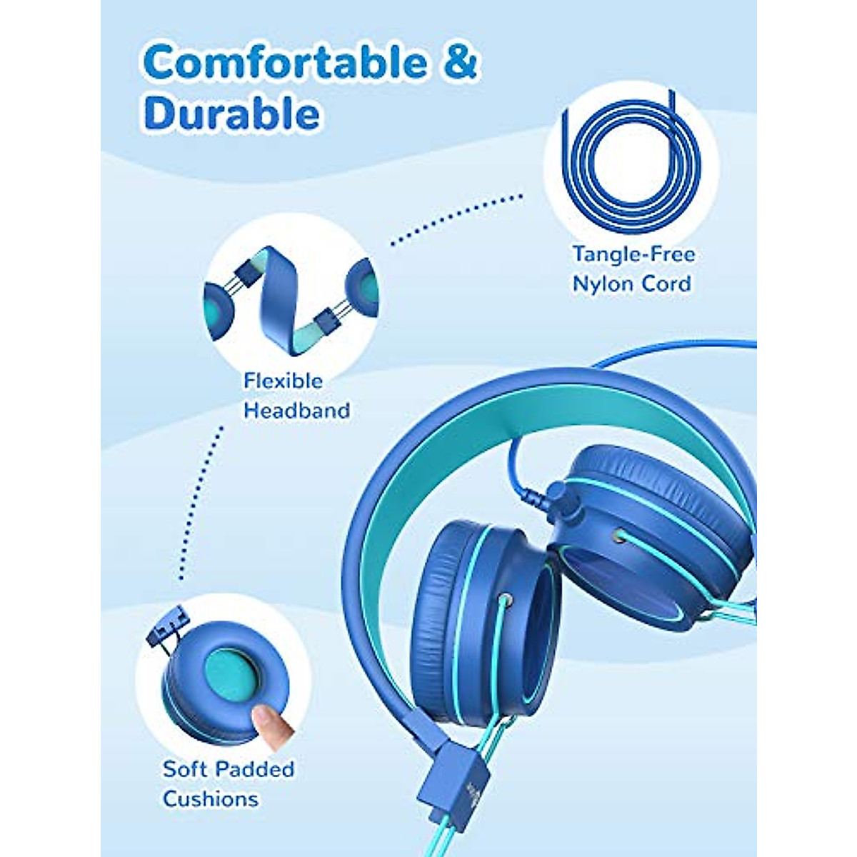 iClever HS21 Kids Headphones with Microphone for Virtual School- Rotatable Extendable Mic - 94 dB Volume-Safe Headphones for Kids, Wired Foldable Kids Gaming Headset for PS4/Xbox One/Switch/PC/Tablet