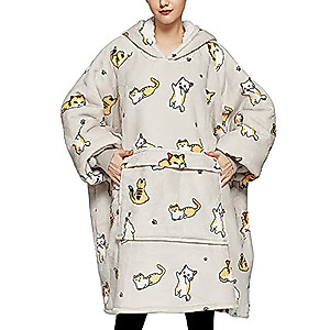 KFUBUO Wearable Blanket Hoodie for Adults Sherpa All Patterns Cat Oversized Sweatshirt Blanket with Pockets for Women