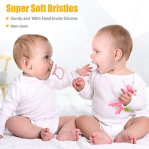 SHARE&CARE Baby Teething Toys for Girls and Natural Organic Fruit Feeder Pacifier/Baby Teether Chew Toys Fresh Food Feeder/ 1 Teethers and 1 Feeder with 3 Silicone Sacs(Pink)