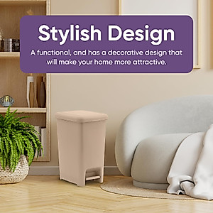 Superio Slim Step On Trash Can, Beige Waste Bin with Foot Pedal Lid 26 Liter, Kitchen, Under Desk, Office, Bedroom, Bathroom (2, 6.5 Gallon)