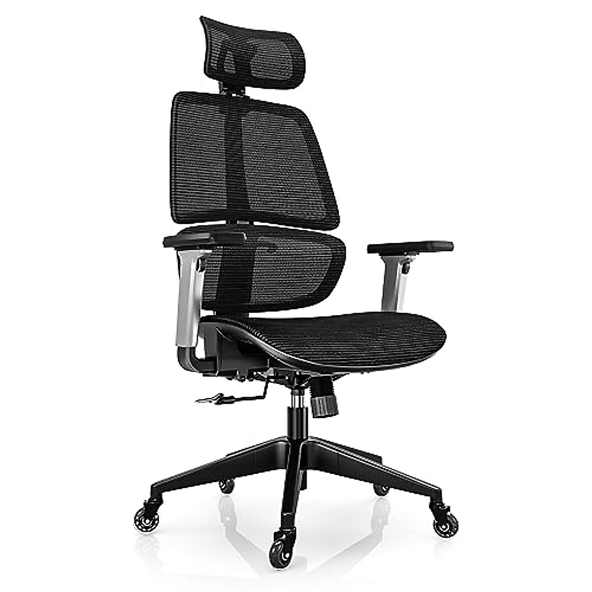 LINSY HOME High-Back Office Chair, Swivel Ergonomic Task Chair with Adjustable Headrest and Arms, Lumbar Support and PU Wheels, Computer Mesh Chair for Home Office, Black