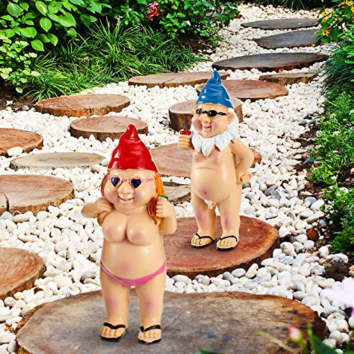 Jetec 2 Pieces Naked Gnome Statue Garden Gnome Art Decoration Peeing Gnome Naughty Garden Statue Fun Gnome Statue for Home Indoor or Outdoor Lawn Garden Decorations, Man and Woman? Stand Style?