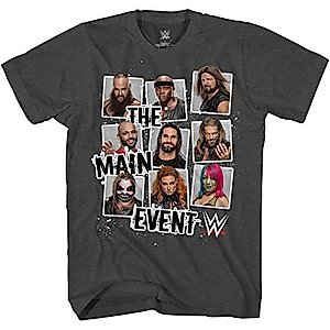 WWE Boys Superstars Group Shirt - John Cena, Daniel Bryan, Seth Rollins World Wrestling Champion Belt T-Shirt (Charcoal Heather, Large)