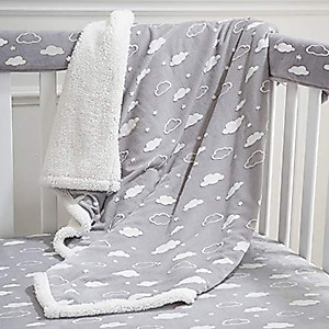 American Baby Company Heavenly Soft Chenille Sherpa Blanket Set, 3D Gray Cloud, for Boys & Girls