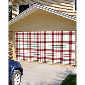 Rocking Giraffee Garage Door Cover Tile Red and Green Grid Garage Door Banner Hanging Backdrop Banner Photo Background Indoor Outdoor Wall Party Decoration 7x8 Ft