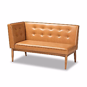 Baxton Studio Arvid Mid-Century Modern Tan Faux Leather Upholstered and Walnut Brown Finished Wood 2-Piece Dining Corner Sofa Bench