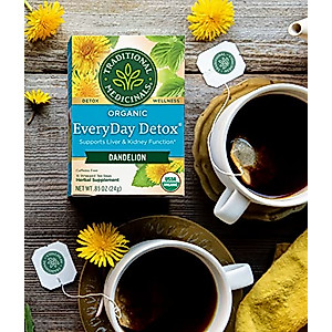 Traditional Medicinals Organic EveryDay Detox Dandelion Herbal Tea, Supports Liver & Kidney Function, (Pack of 4) - 64 Tea Bags Total