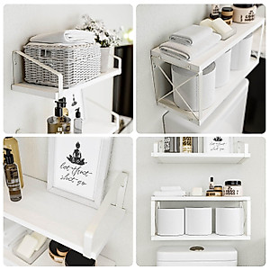 RICHER HOUSE Floating Bathroom Shelves, Bathroom Shelves Over Toilet, White Shelves for Bathroom Wall Decor, Wall Mounted Hanging Shelves for Bedroom, Kitchen Wall Storage and Organizers - White