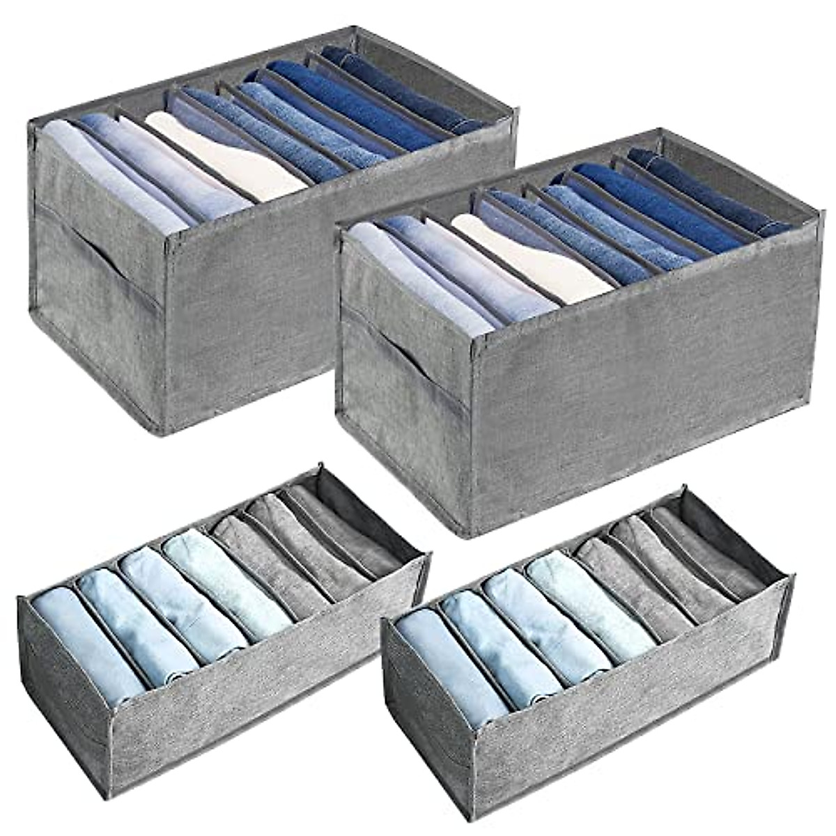 SelfTek 4 Pcs Wardrobe Clothes Organizer 7 Grids,Drawer Organizers for Clothing, Foldable Closet and Storage Basket, Clothing Organizer,Clothes Compartment Box