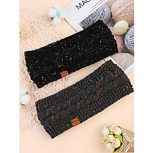 KUTTOR 2 Pack Fuzzy Fleece Headband Fleece Lined Ear Warmer Knit Thick Warm Headwraps Cable Knit Headband