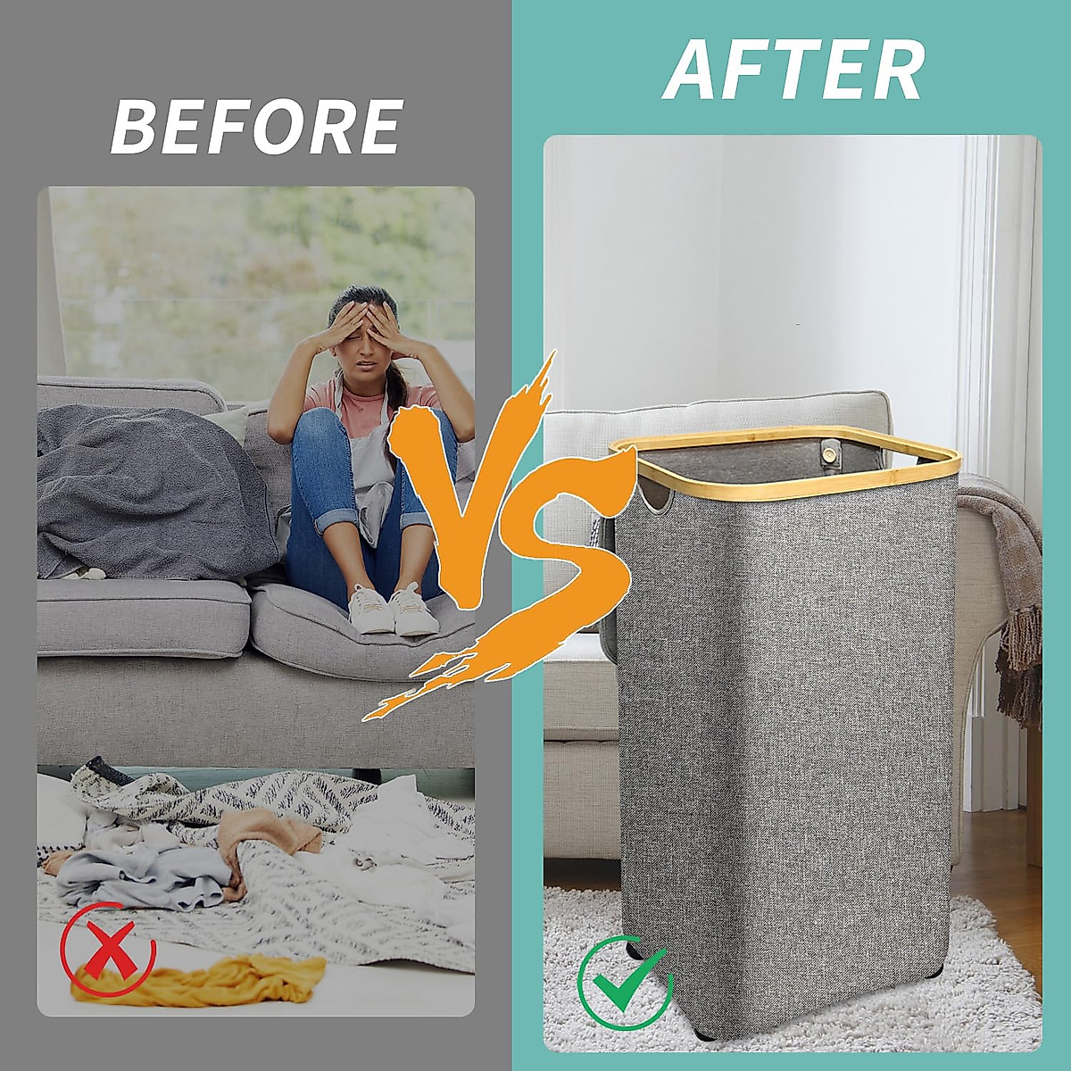 100L Rolling Laundry Basket with Wheels and Handle, Laundry Hamper with Lid and Removable Bag, Foldable Laundry Hamper on Wheels, Large Tall Laundry Basket for Bedroom, Bathroom, Laundry Room(Grey)