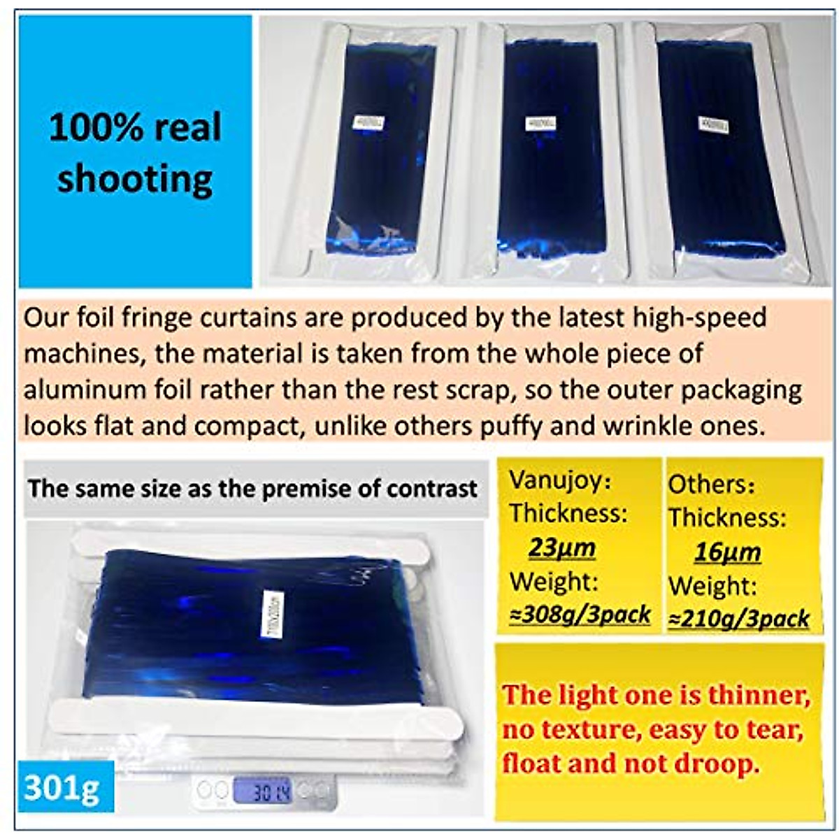 Vanujoy 3 Pack Blue Foil Fringe Backdrop Curtains Party Decoration - Tinsel Party Door Fringe Curtain Backdrop for Birthday Bachelorette Party Engagement Bridal Shower Graduation Decoration