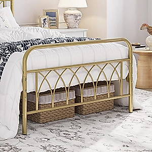 Yaheetech Twin Bed Frame Metal Platform Bed with Petal Accented Headboard/Footboard/14.4 Inch Under Bed Storage/No Box Spring Needed,Antique Gold