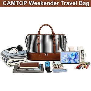 CAMTOP Weekender Bags for Women Travel Duffle Overnight Weekend Bag with Toiletry Bag and Shoe Compartment (50L,Stripes)