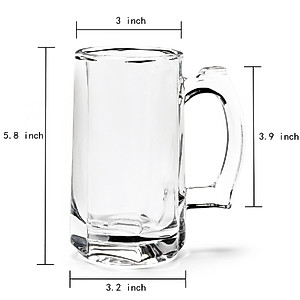 TUSAPAM Heavy Beer Mugs Set, 12.5oz Glass Mugs With Handle, Beer Glasses For Freezer, 370ml Beer Drinking Glasses, Traditional Stein For Bar, Alcohol, Beverages,Coffee, Teas, Set of 4