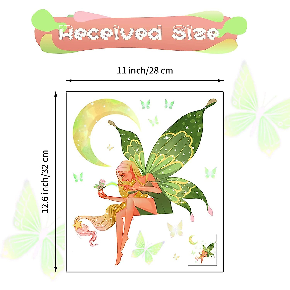 Glow in The Dark Fairy Butterfly Wall Stickers, Fairy Princess Wall Decal, Girls Kids Luminous Cartoon Decor for Room Bedroom Nursery Living Room Classroom, Kids Gift.