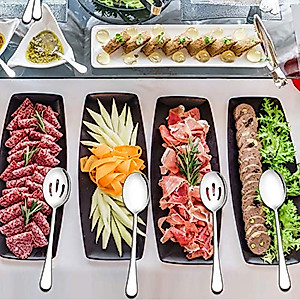 LIANYU 6 Pack Serving Spoons Set, 3 Large Serving Spoons, 3 Slotted Serving Spoons, Stainless Steel Buffet Dinner Restaurant Serving Spoons Set, Catering Serving Utensils for Party Banquet, 9.8 Inch