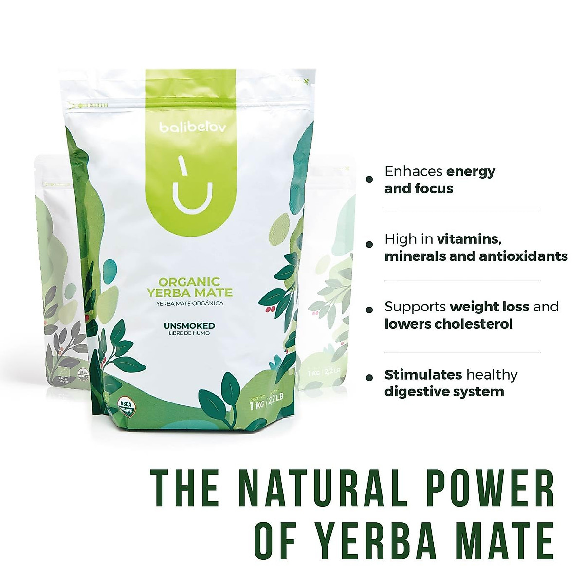 2.2 LB BALIBETOV Organic Yerba Mate Tea - Unsmoked Yerba Mate Pure Loose Leaf Tea - 1 Kg (2.2 LB)