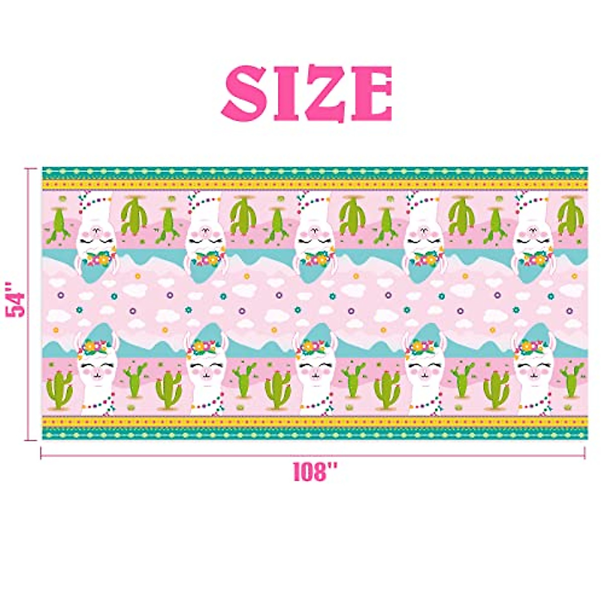 WERNNSAI Llama Table Cover - 108'' x 54'' Party Disposable Plastic Tablecloth Alpaca Lama Party Supplies for Kids Girls Pink Birthday Party Decorations