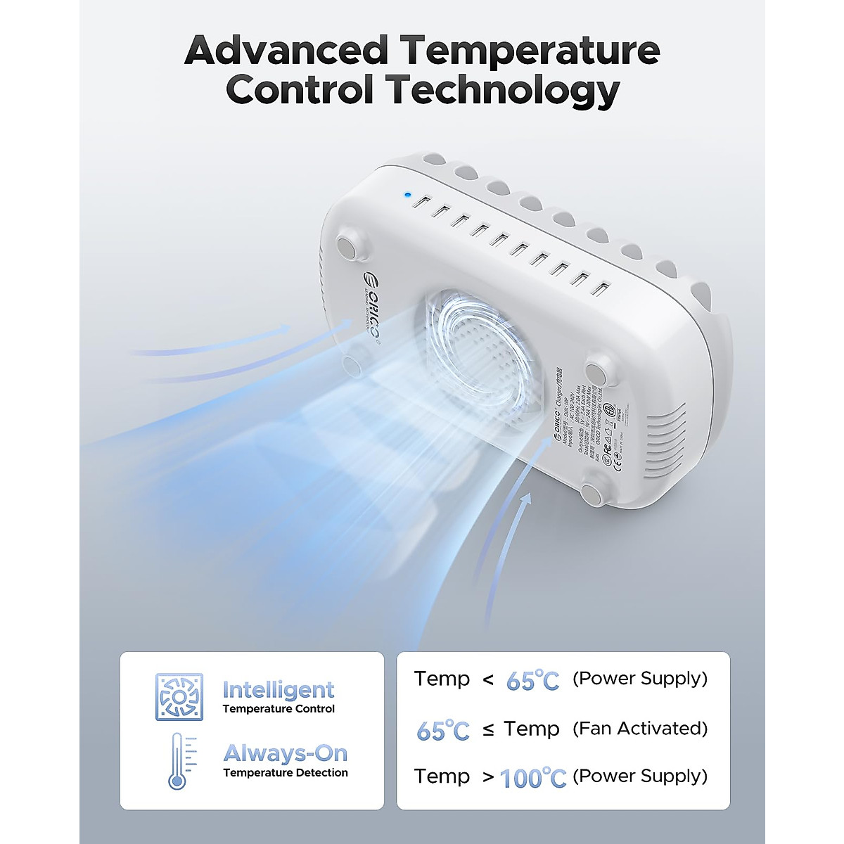 ORICO Multi USB Charging Station, 120W Charging Docking Organizer for Multiple Devices with Cables, 10-Ports Charging Station Compatible with iPad, iPhone, Tablet, Kindle and Cell Phones