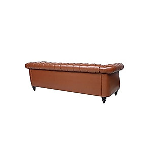 HomSof 84" Rolled Arm Chesterfield 3 Seater Sofa Mid Century Modern Couch for Small Spaces, Brown PU Leather