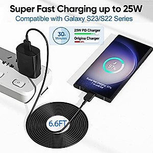 25W Samsung Super Fast Charger Type C, Android Charger Fast Charging for Samsung Galaxy S23/S23 Ultra/S23 Plus/S22/S22 Ultra/S21 Ultra/Note 20 Ultra/S20 Ultra with 6.6FT USB C Phone Charger Cable