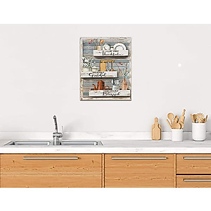 Country Kitchen Wall Art Farmhouse Dishes Kettle Canvas Prints Painting Rustic Blessed Kitchen Pictures Framed Artwork Home Decor for Canteen Restaurant Dining Living Room 12"x16"